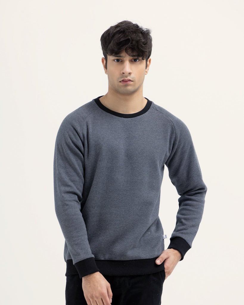 Men Charcoal Color Fleece Fashion Sweat Shirt