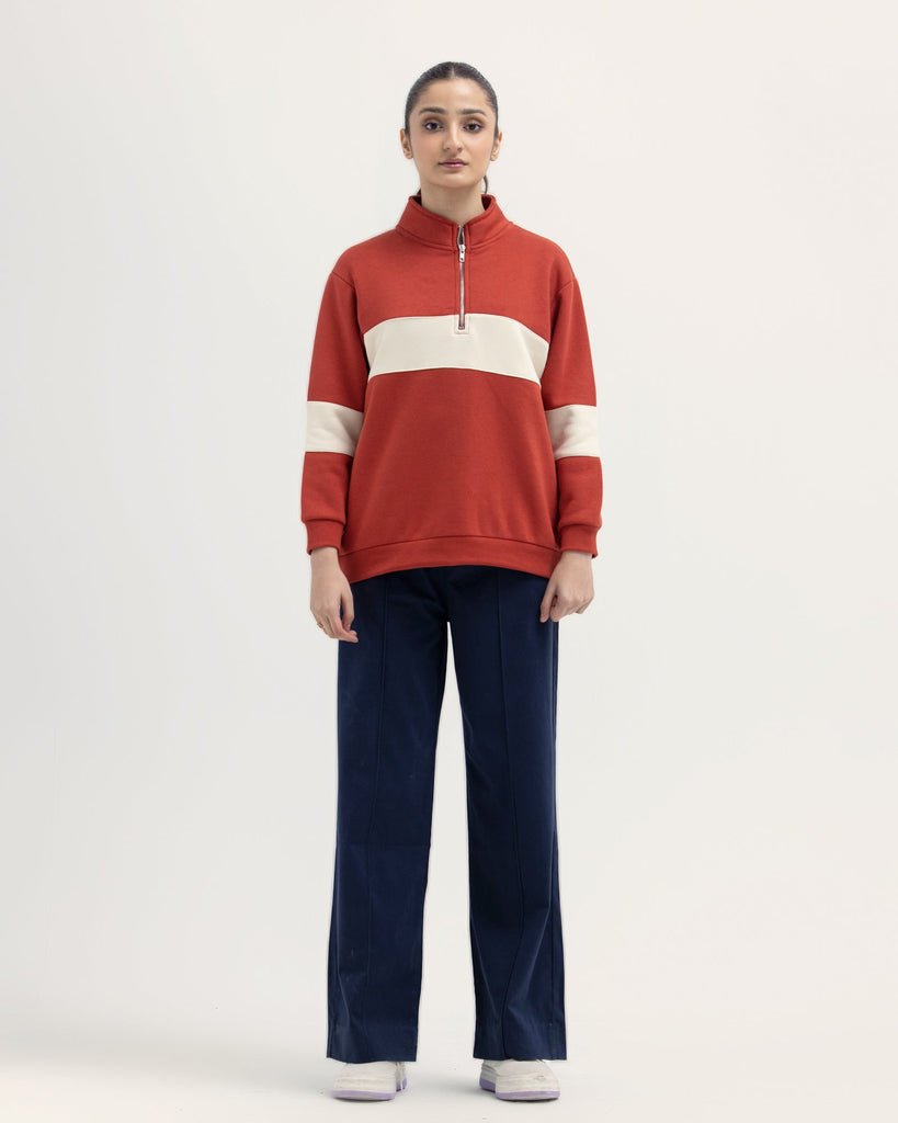 Women Rust Color Fleece Fashion Sweat Shirt